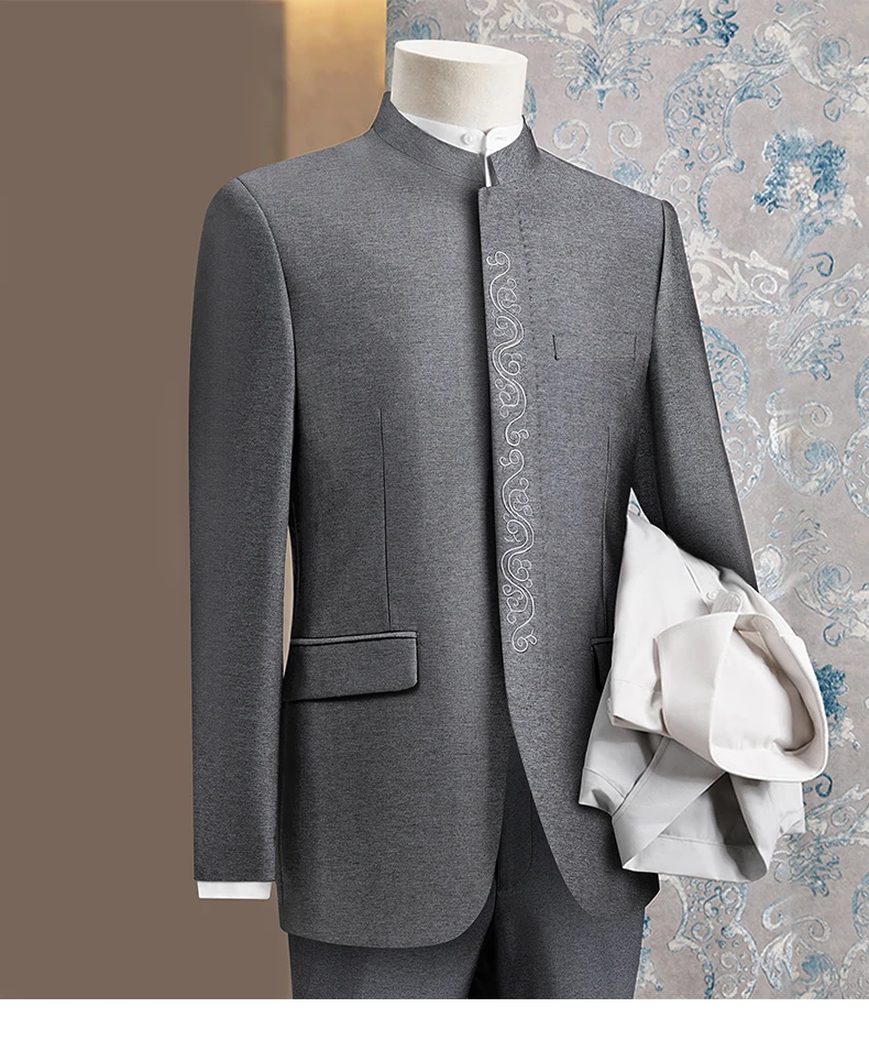 Men's Traditional Wedding Banquet Costume Chinese Stand Collar Tang ...