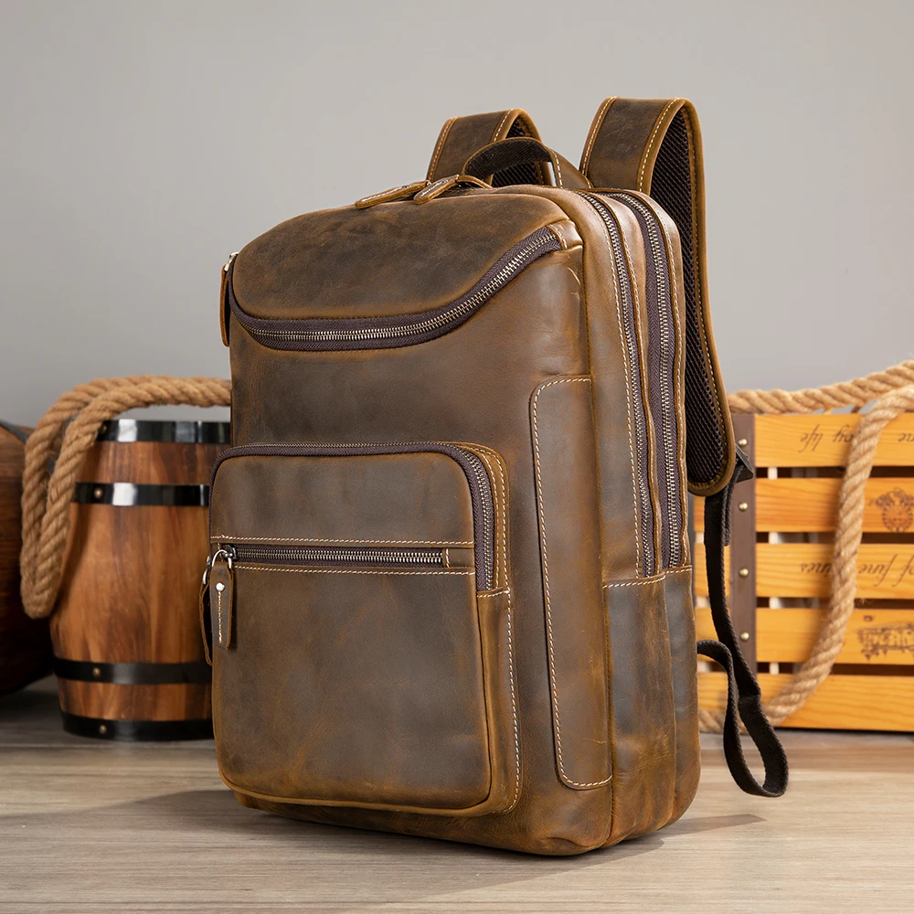 Customizable Vintage Genuine Leather Business Backpack Men's Laptop ...
