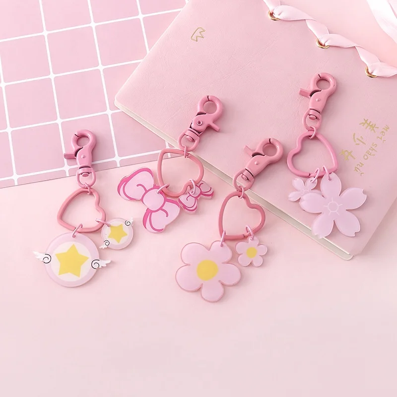 Peach Blossom 5 Petals Flower Acrylic Keychain Pink Keychain Cute Bags ...