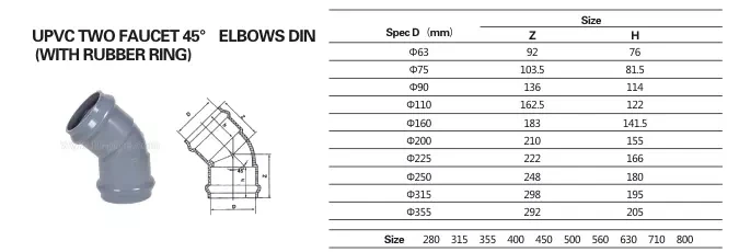 Upvc Pvc Plastic Pipe Fitting 45 Degree Elbow Dimensions With Rubber ...