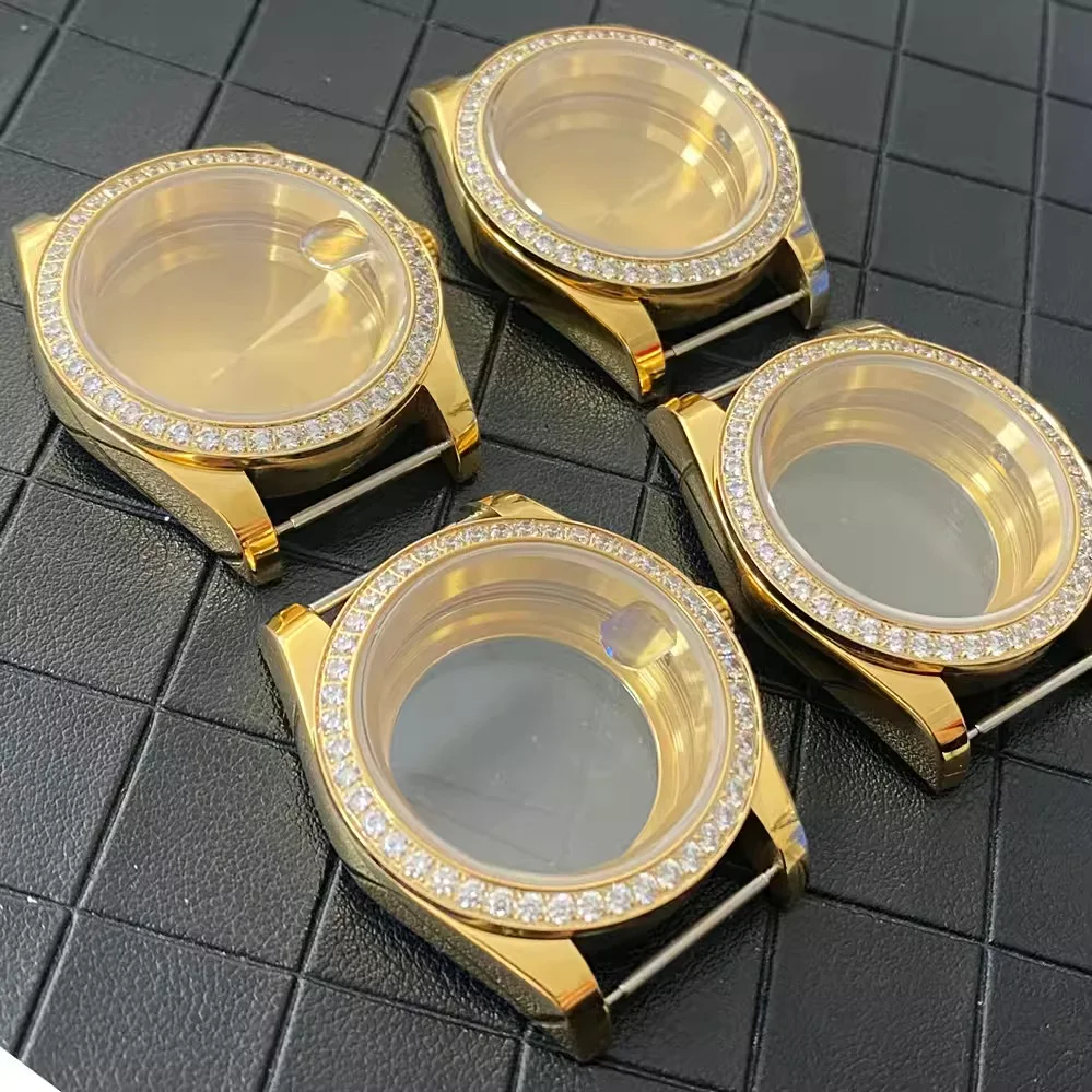39mm Gold Diamond Watch Case for NH35 NH36 Movement Modified Part ...