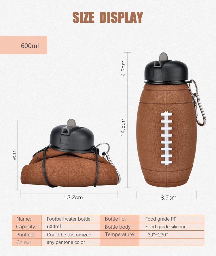 American Football Shaped Water Bottles - Collapsible & Durable