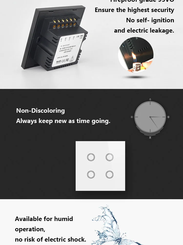 Uk Standard 4 Gang Glass Touch Light Switch Ce Rohs Approval Smart Wall ...