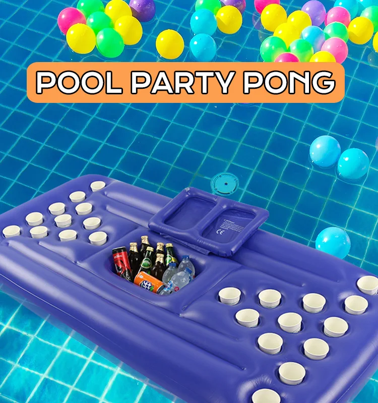 Inflatable Floating Pool Party Beer Pong Game Table Float With Cooler ...