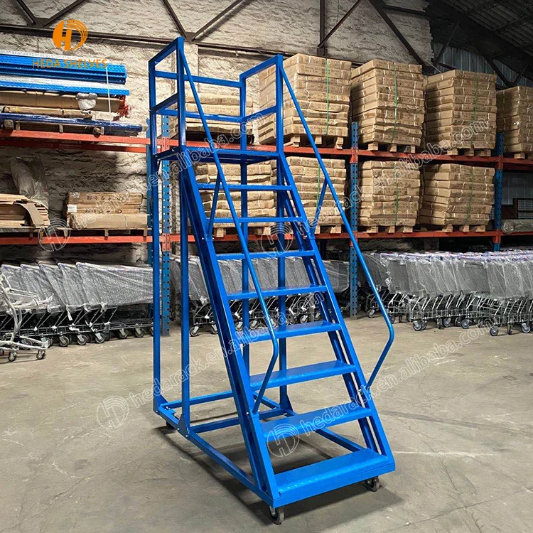 Movable Warehouse Fiberglass Platform Step Ladder With Wheels - Buy ...