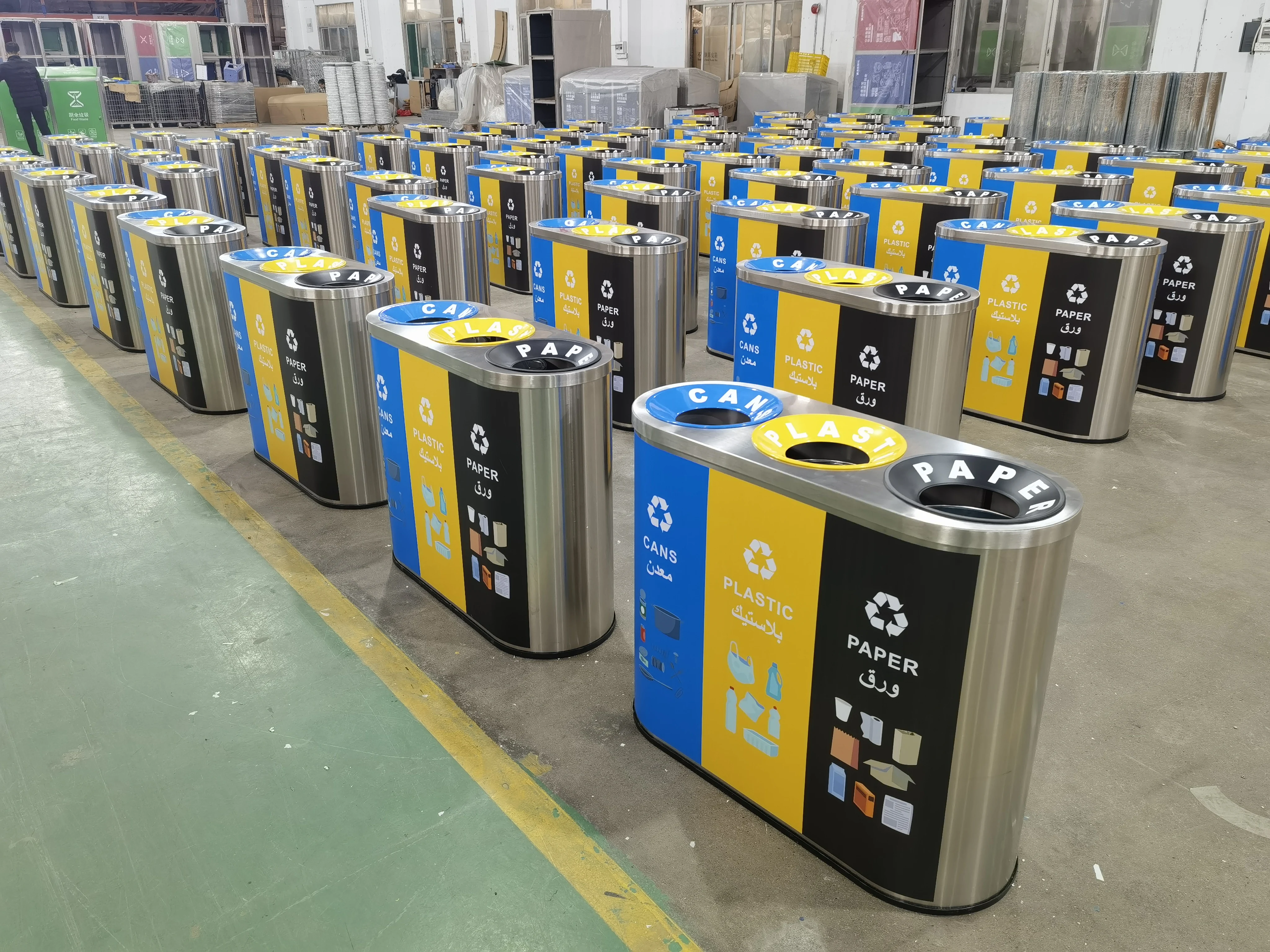 In Stock Factory Wholesale Oval Stainless Steel Trash Bin 3 in 1 Waste Compartment Recycle Bin ...