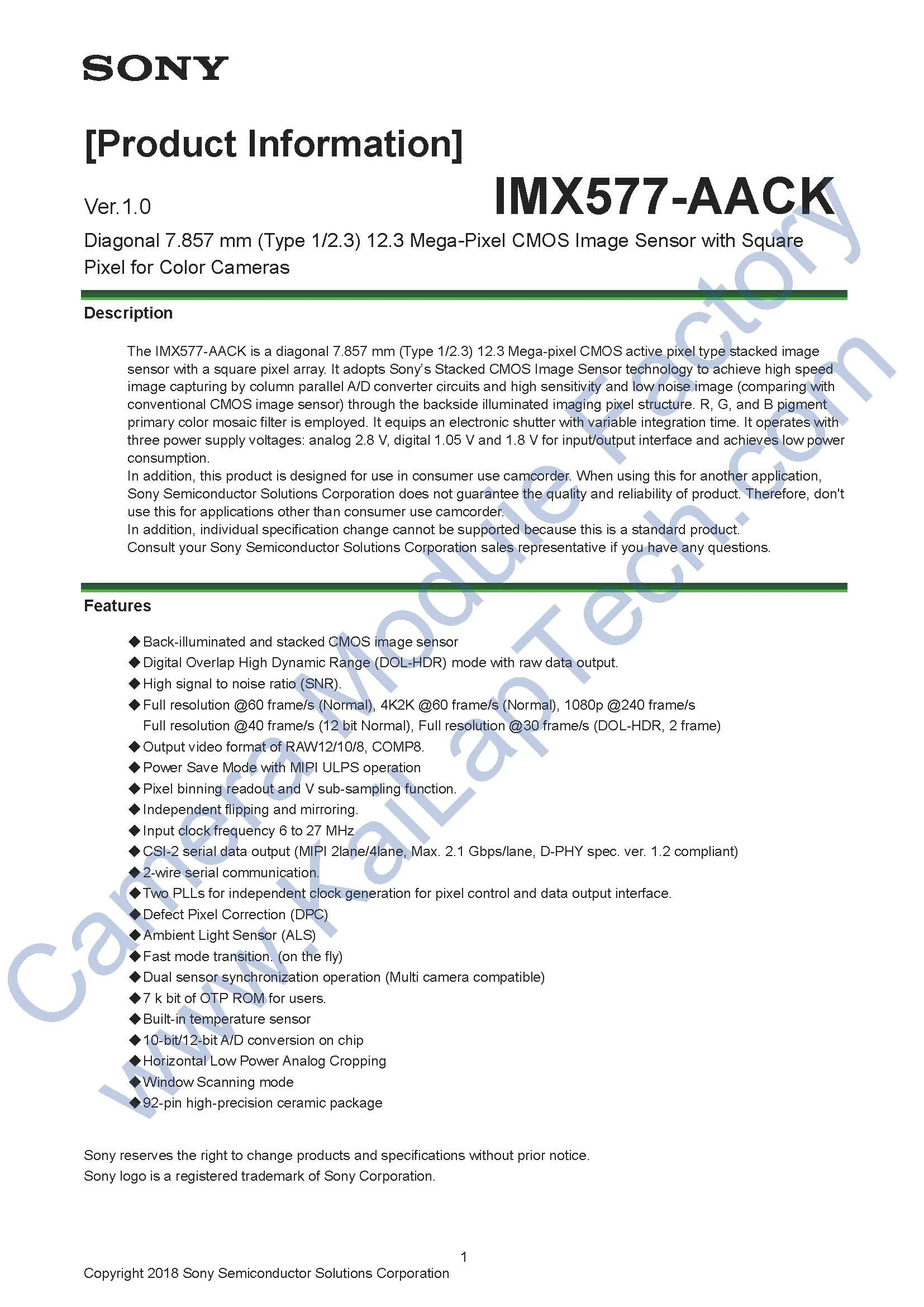 S0ny Imx577 Mipi Interface Fixed Focus 12.3mp M12 Camera Module Klt ...