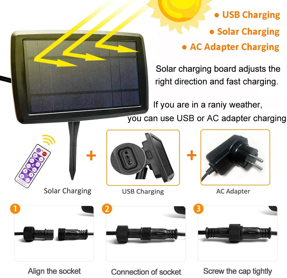 Solar Powered String Lights Set 3v 12v Led Bulbs And Solar Panel ...