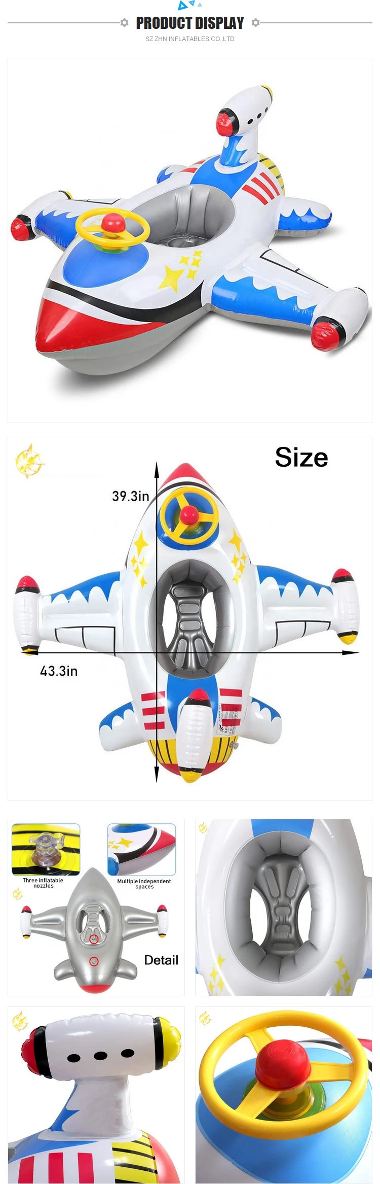 Inflatable Airplane Pool Float Toys For Baby Kids Summer Swimming Float ...