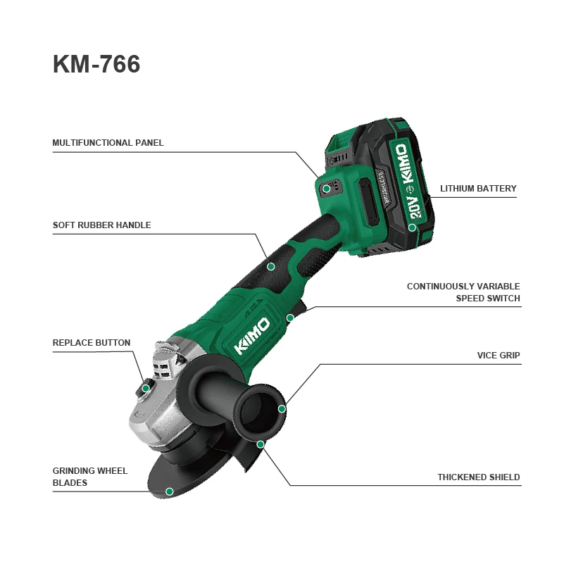 Professional Kimo Cordless Brushless 20v Angle Grinder With Lithium Battery - Buy Angle Grinder ...
