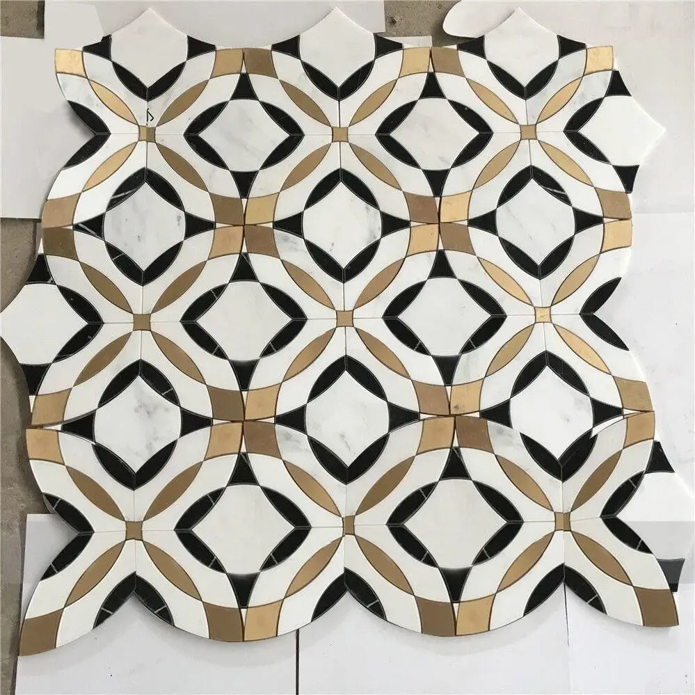 Classic Tile Flooring - Brass Tile Inlay with Marble Mosaic