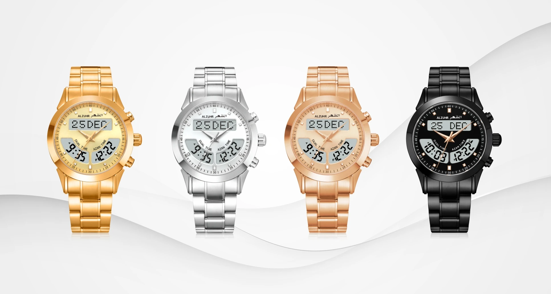 Al Fajr Deluxe Men Watch - Dual Time & Hijri Calendar