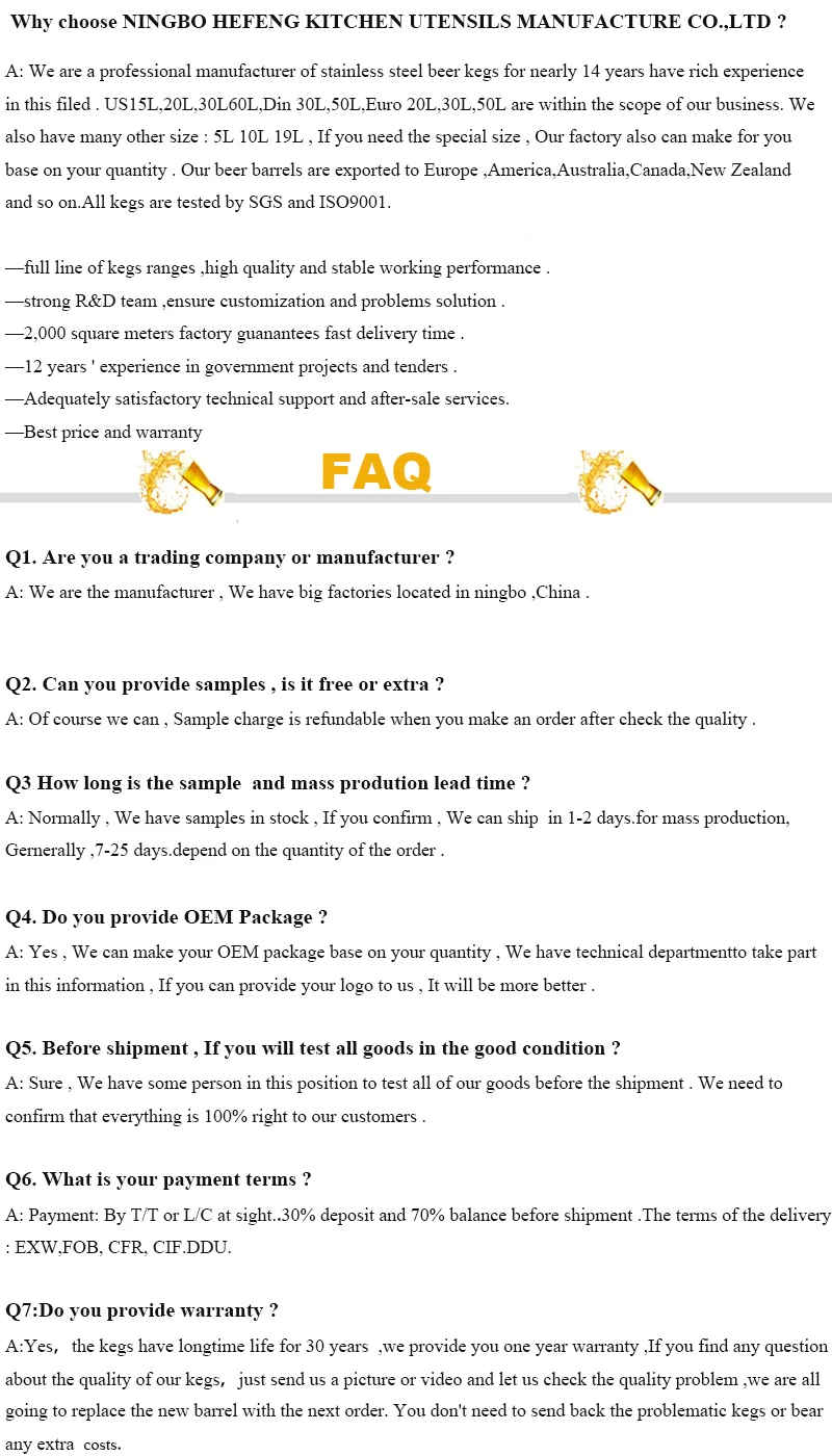 Stainless Steel DIN Germany Standard Kegs for Craft Beer