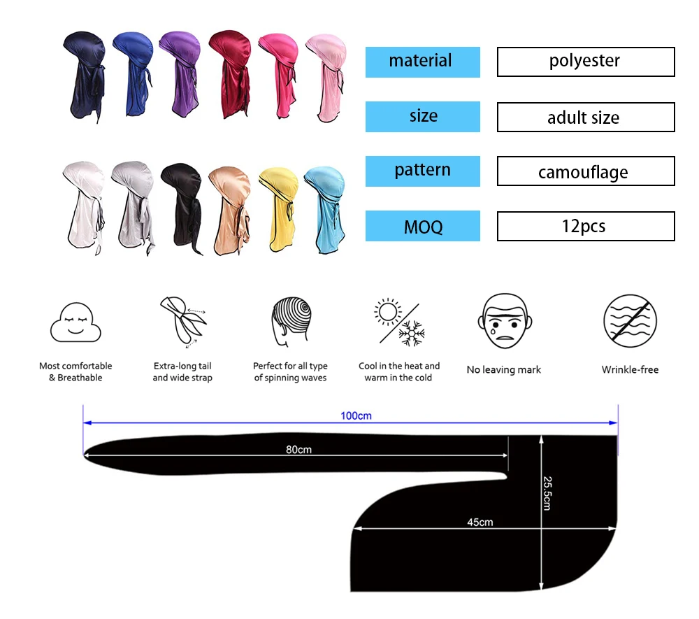Factory Customization Design Durags For Men Complete Colors Silk Durag ...