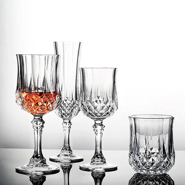 Retro Diamond Shape Crystal Clear Glassware Flutes Goblets White Wine ...