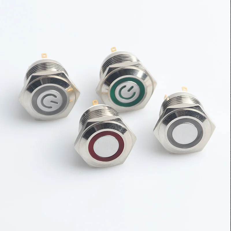 Instantaneous LED Power Push Button Switch - 16mm Metal