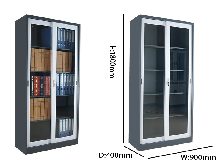 Glass Slide Steel File Storage Cabinet 4 Shelves Full Height Metal ...