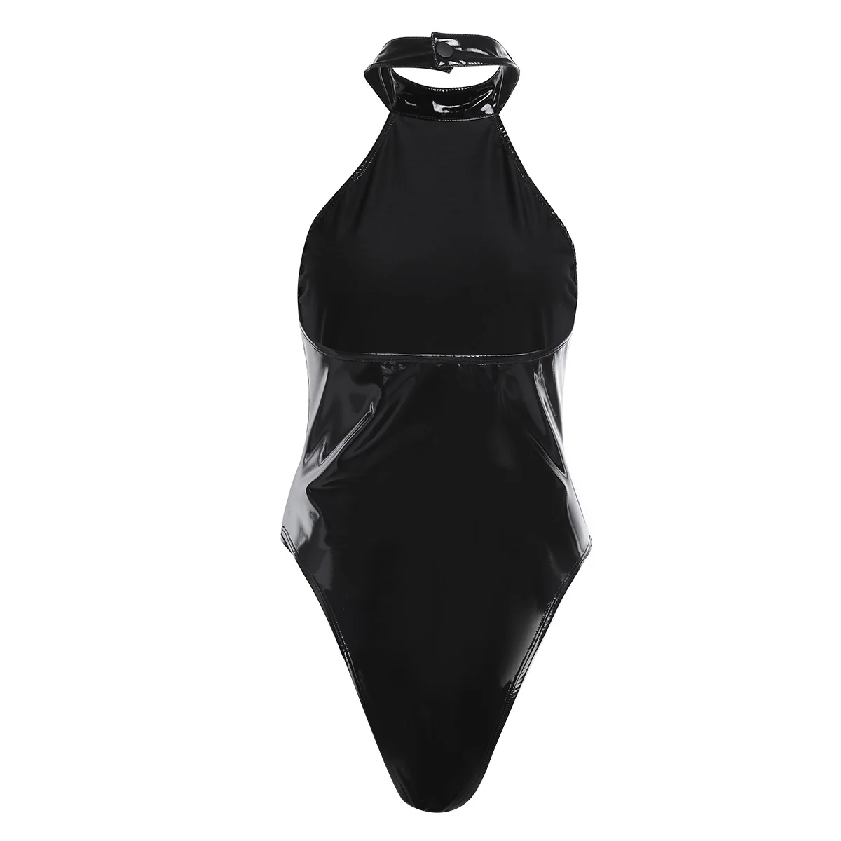 Sexy Black Patent Leather Bodysuit One Piece Wetlook Jumpsuit Clubwear ...