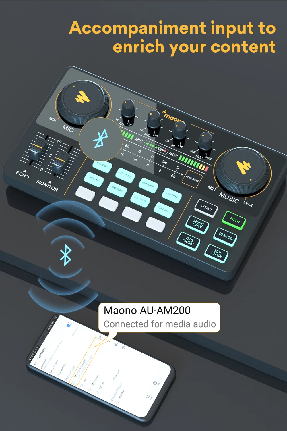 MAONO V8 Mobile Phone Sound Card Mixer Set with Microphone - USB Audio ...