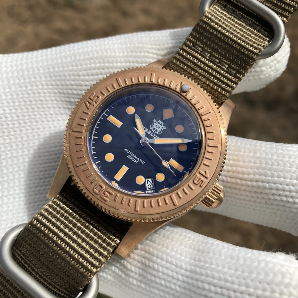 Bronze Dive Watch! Sd1952s Steeldive Super Luminous C3 Nato Strap 30atm ...