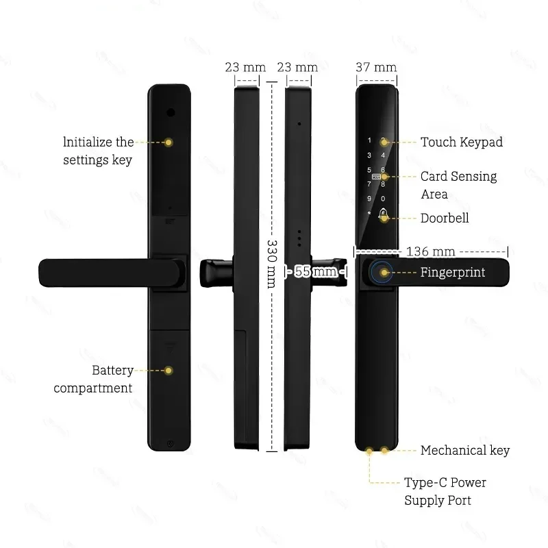 IP68 Waterproof Smart Aluminum Door Lock Euro 5572 2885 DoubleHook ...