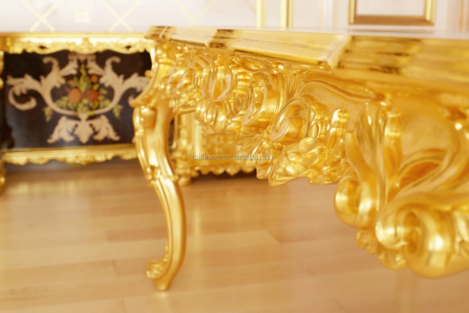 Luxury Rococo Style Study Room Furniture - 24K Gold Leaf