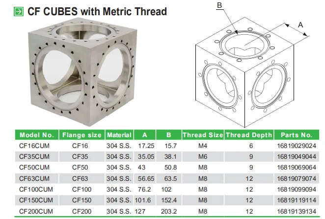 Ultra High Vacuum Fittings Cf Flange Multi Cross Cf 100 Cube 6 Way ...