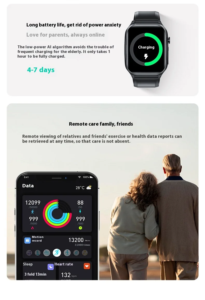 Custom Medical-Grade Seniors Sleep Monitoring Smartwatch 4G IP67 ...