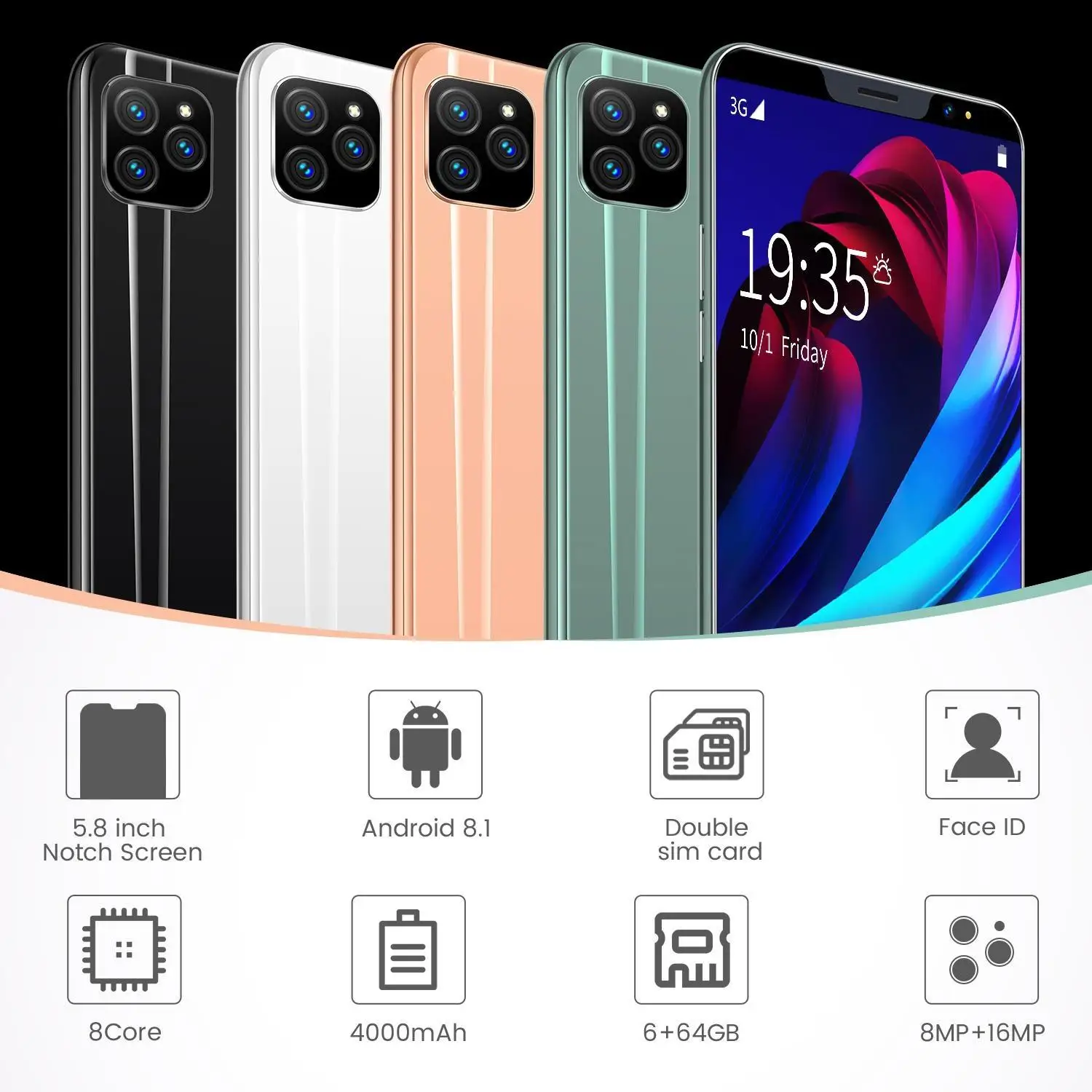 Ip13 Plus 5.8-inch 4+32gb Face Id Smartphone,,Fingerprint Unlock,Dual ...