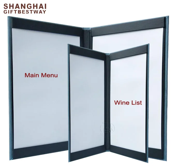 High Quality 6 Panels Food Menu in English - Black PU Leather