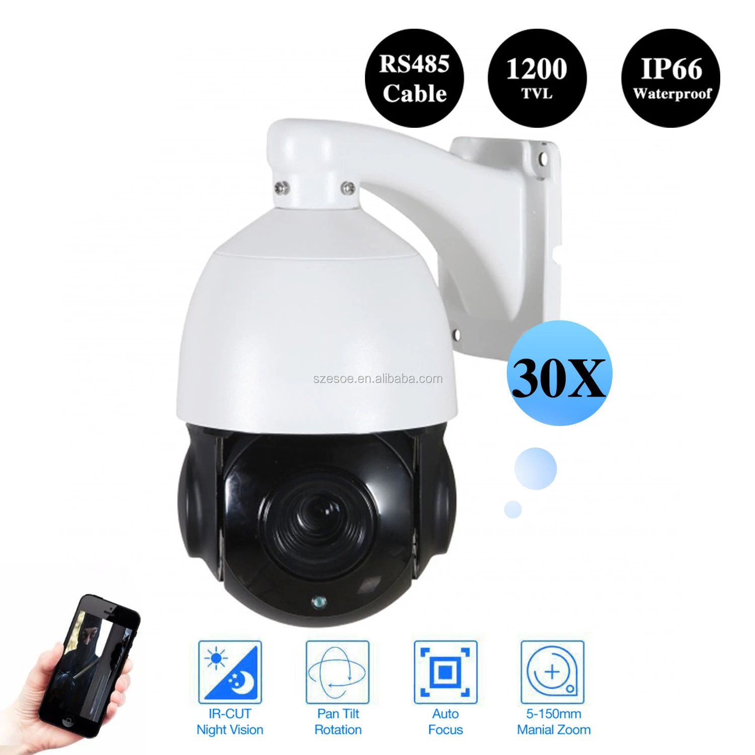 Waterproof Outdoor Mini Speed Dome Camera - 30X Zoom, 1080P, Night ...