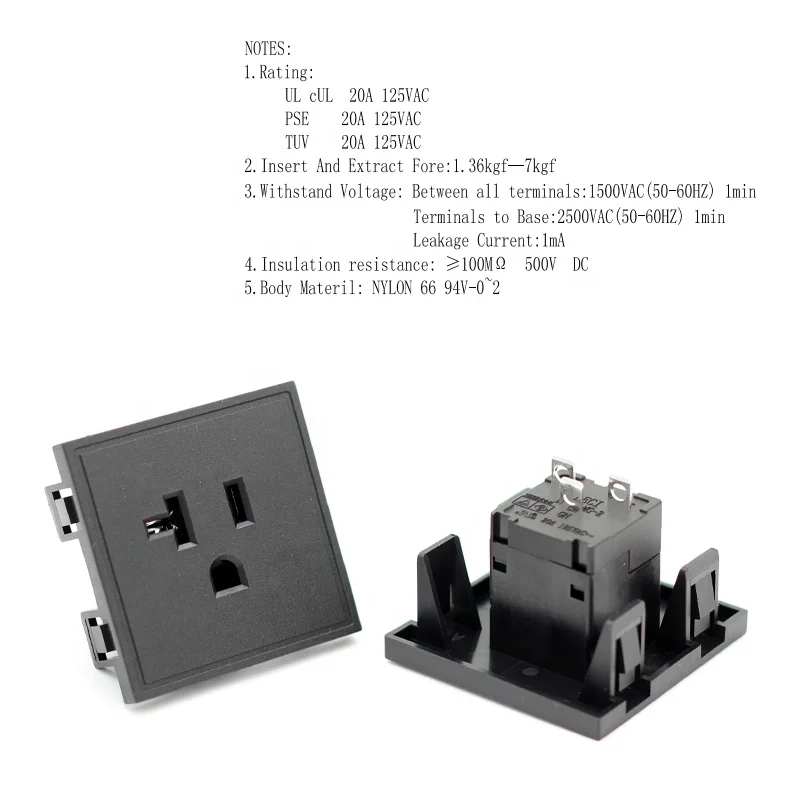 20A 250V IEC Nema 6-20R AC Power Extension Socket USA Standard Wall ...