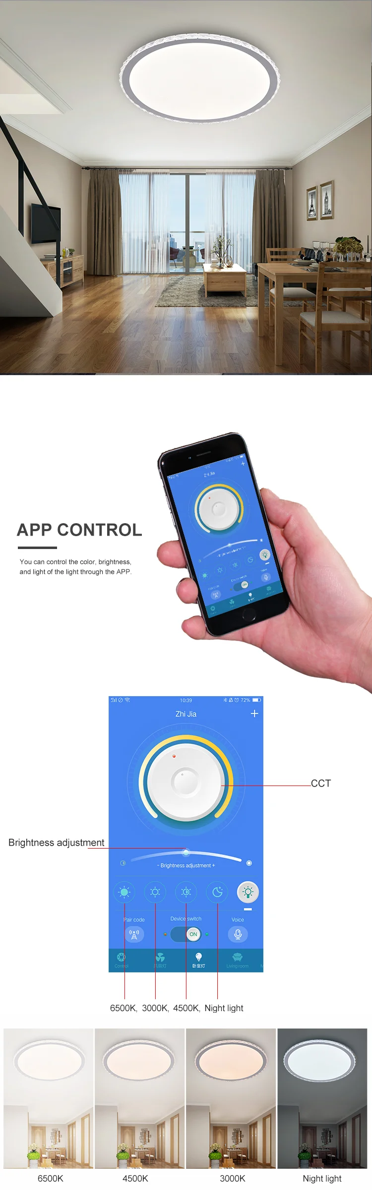 Smart Led Ceiling Light With Remote 2.4g App Control 12inch 36w ...