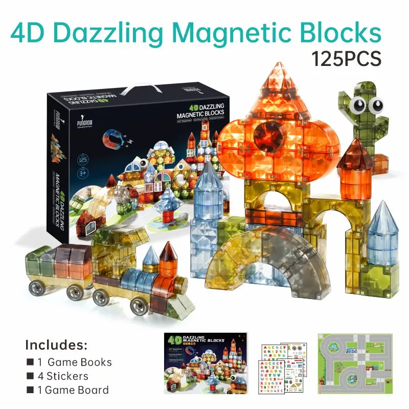 4D Diy Dazzling Magnetic Blocks Magnetic Tiles Puzzle Toys Link Cube ...