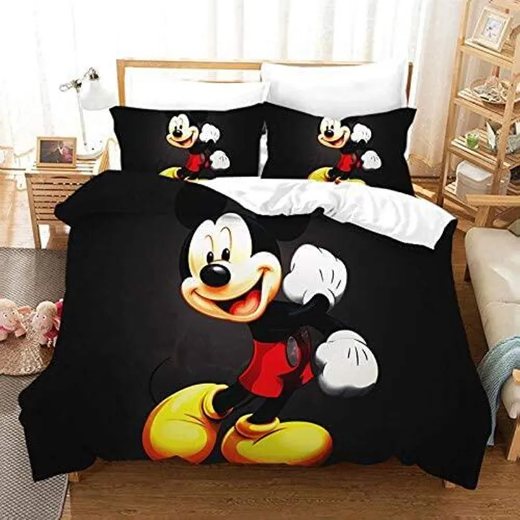 3d Cartoon Style Mickey Mouse Minnie Printed Three Pieces Bedding Set ...