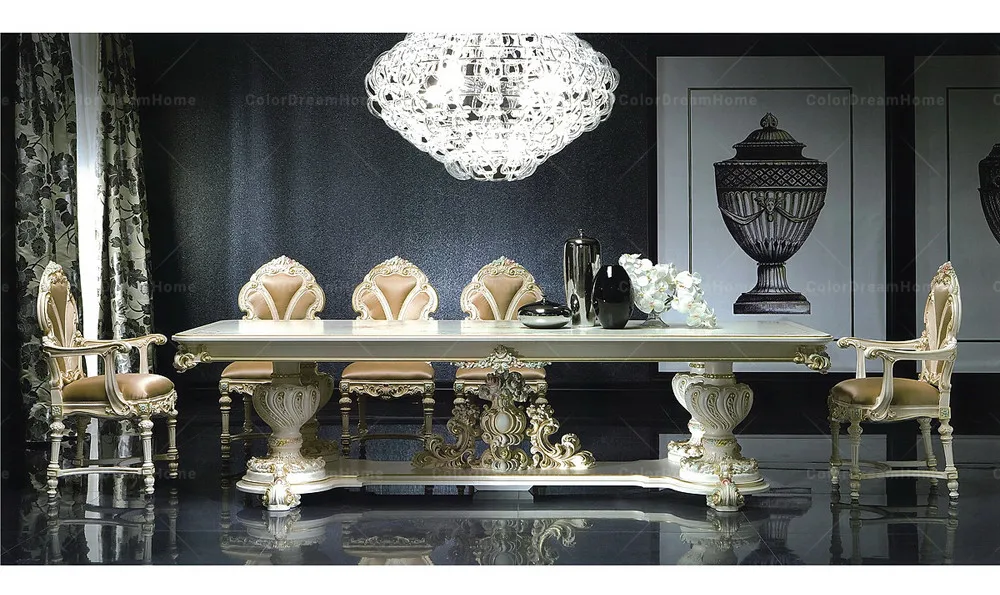 French Royal Luxury Wooden Long Dining Table for 20 Seats
