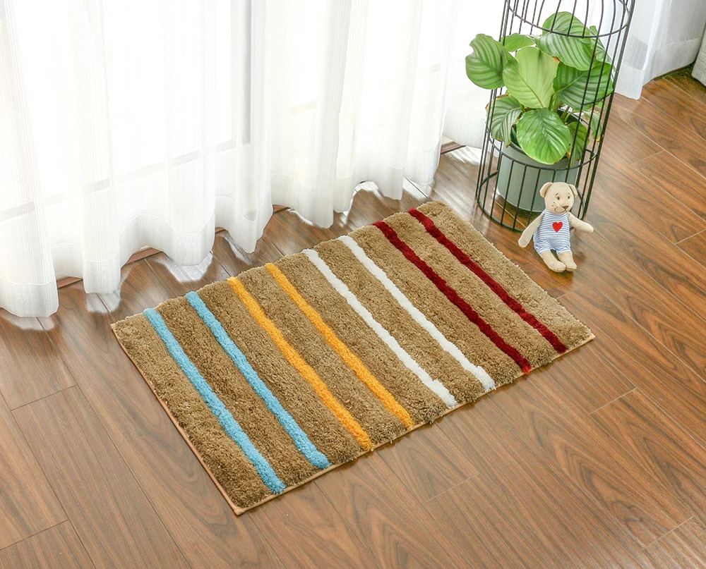 3D Tufted Microfiber Floor Mats Bathroom Mat Wave Color- Stripes ...