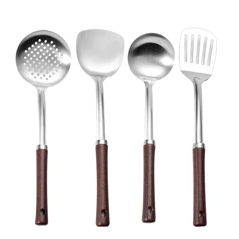 Stainless Steel Spatula Set with Anti Scalding Wooden Handle Stir Fry ...