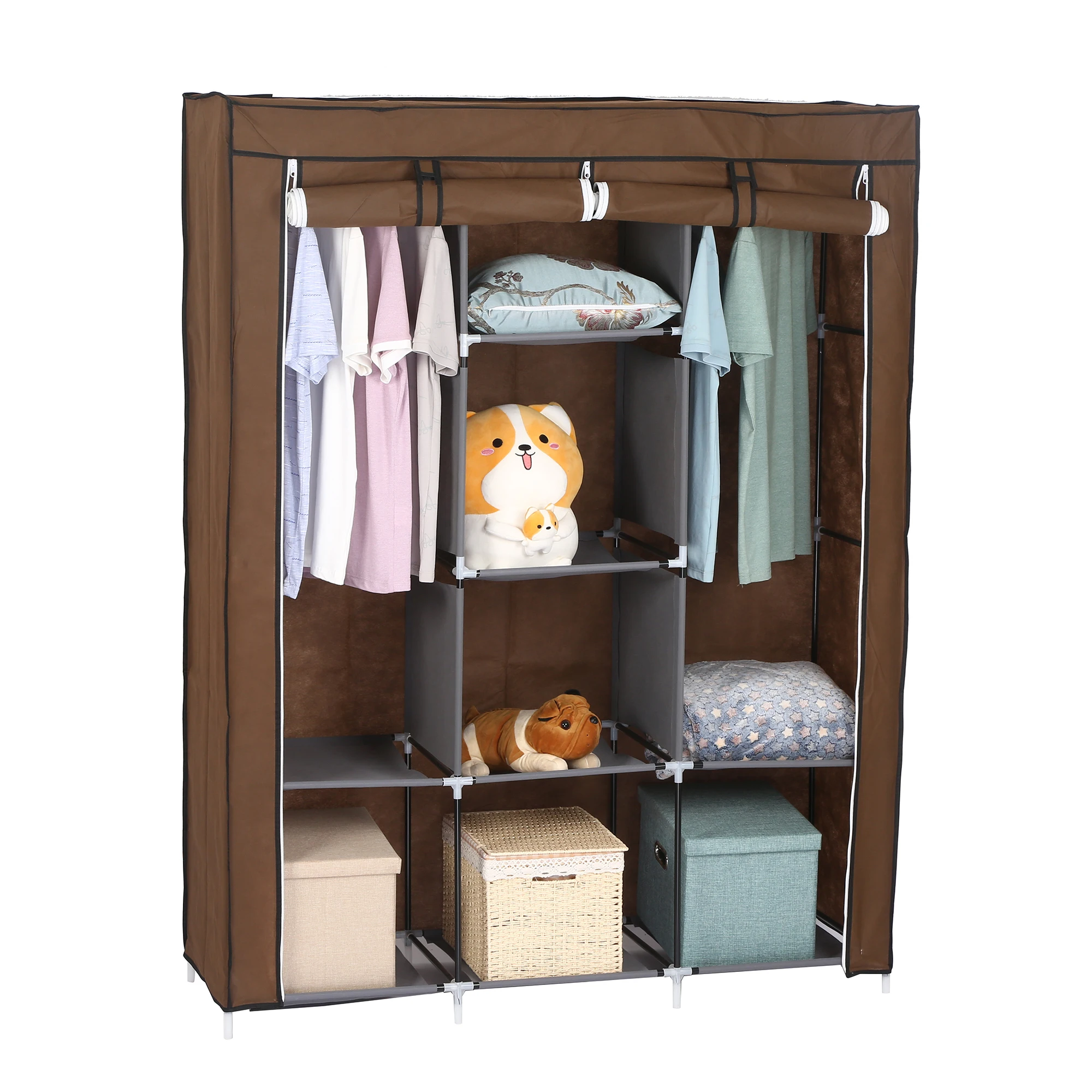 Extra Large Fabric Enclosed Wardrobe with Cover Organization System ...