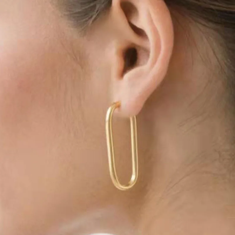 2021 New Arrival Women Paper Clip Hoop Earrings Minimalist Gold ...