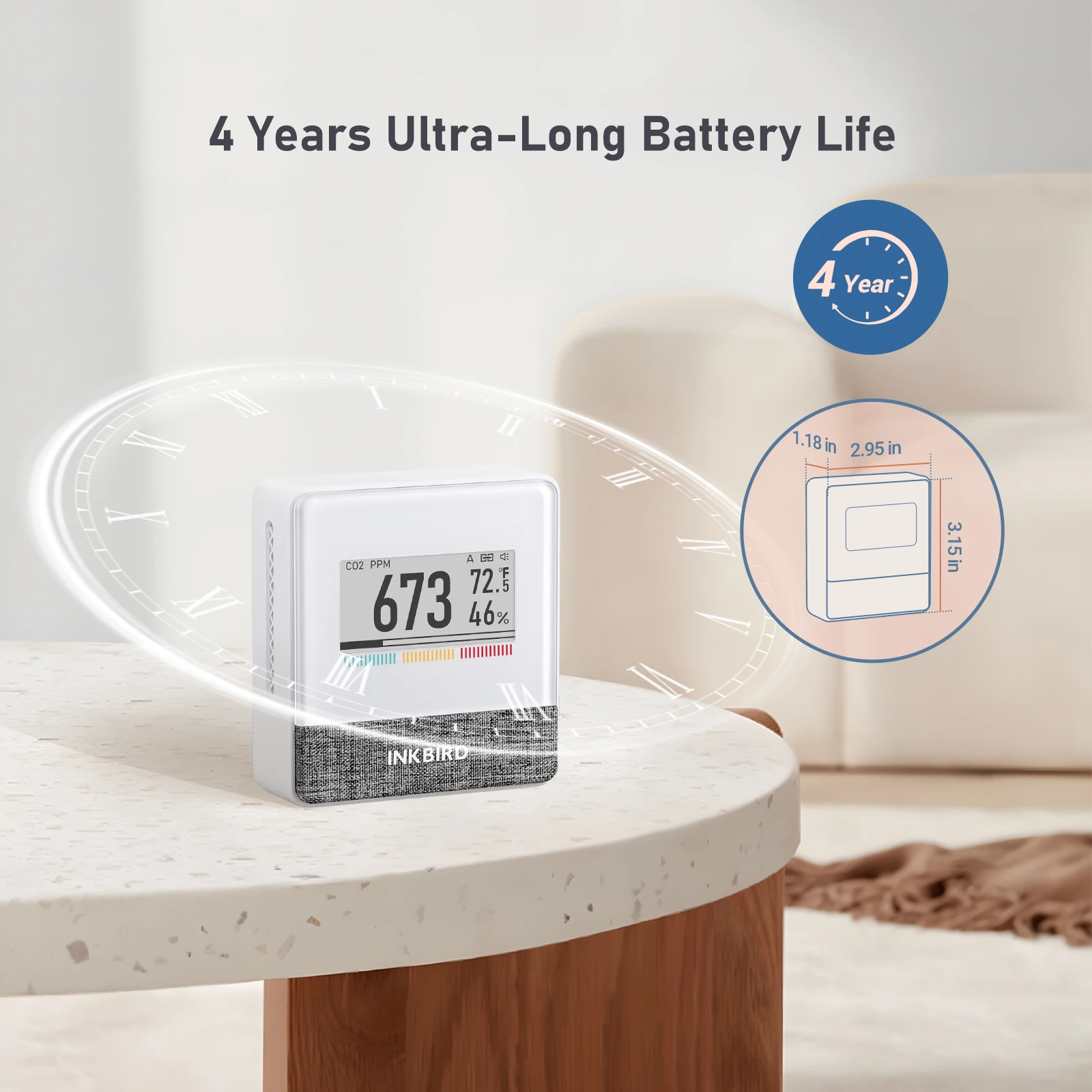 INKBIRD IAM-T1 Smart Indoor Air Quality Monitor, Electronic Ink Display ...