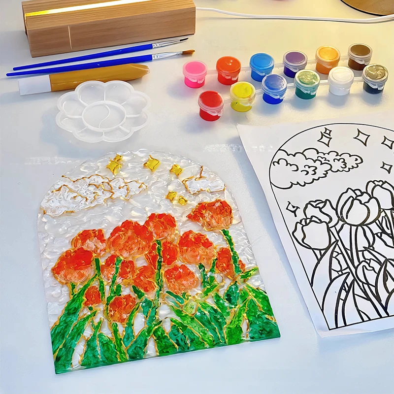 Paint Your Own Lamp Art Kit - DIY Colorful Tulip LED