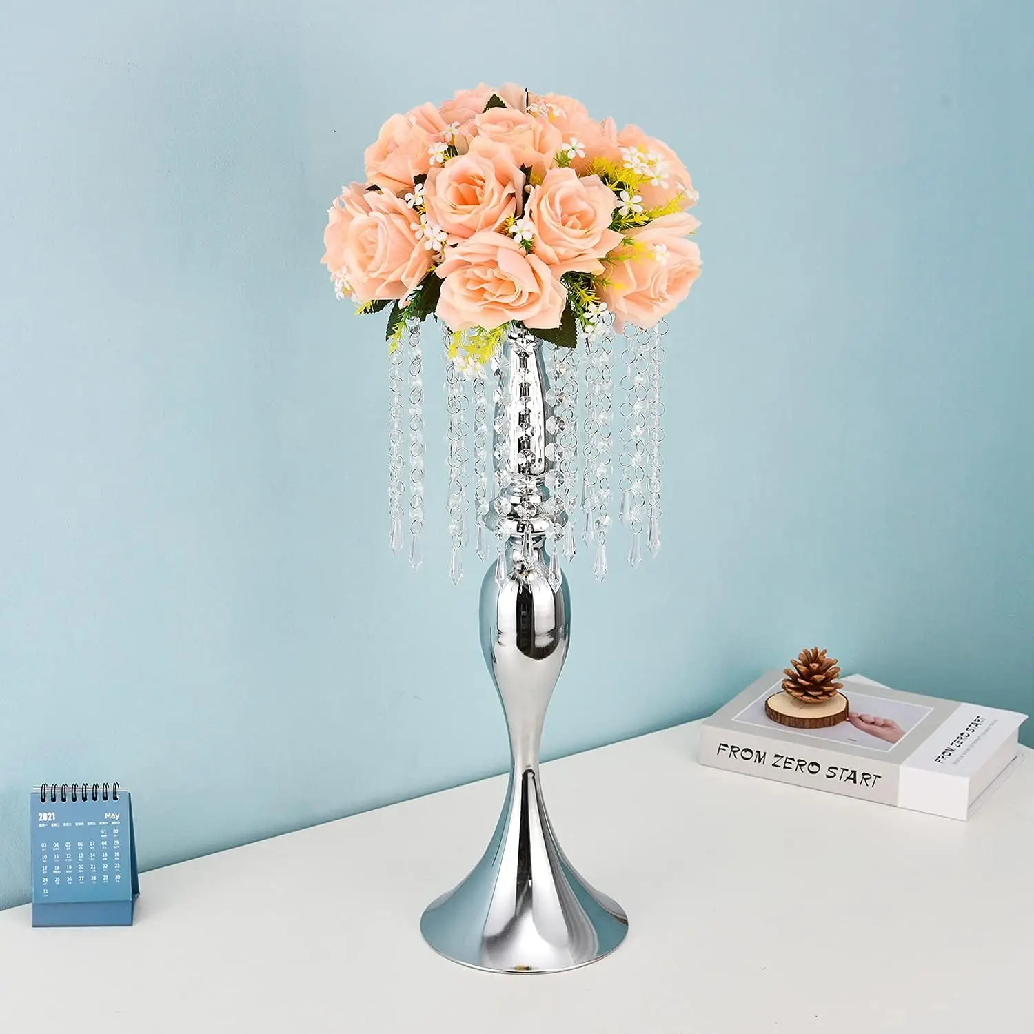 Sliver Metal Crystal Wedding Centerpiece Flower Vase Tall Wedding ...