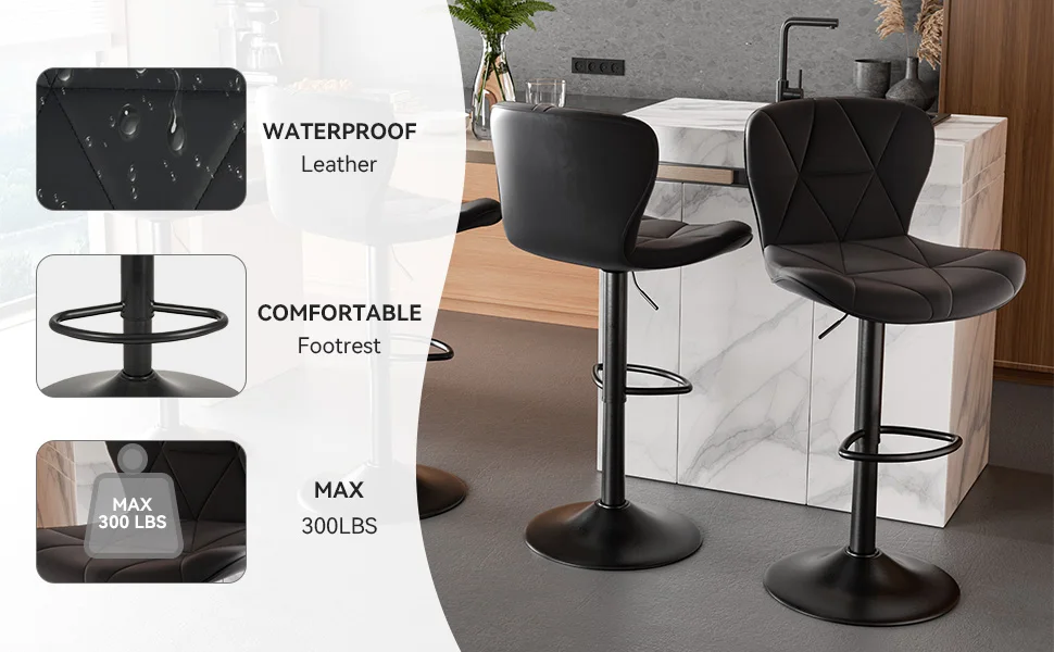 Modern Adjustable PU Leather Swivel Bar Stool, Counter Height Barstool ...