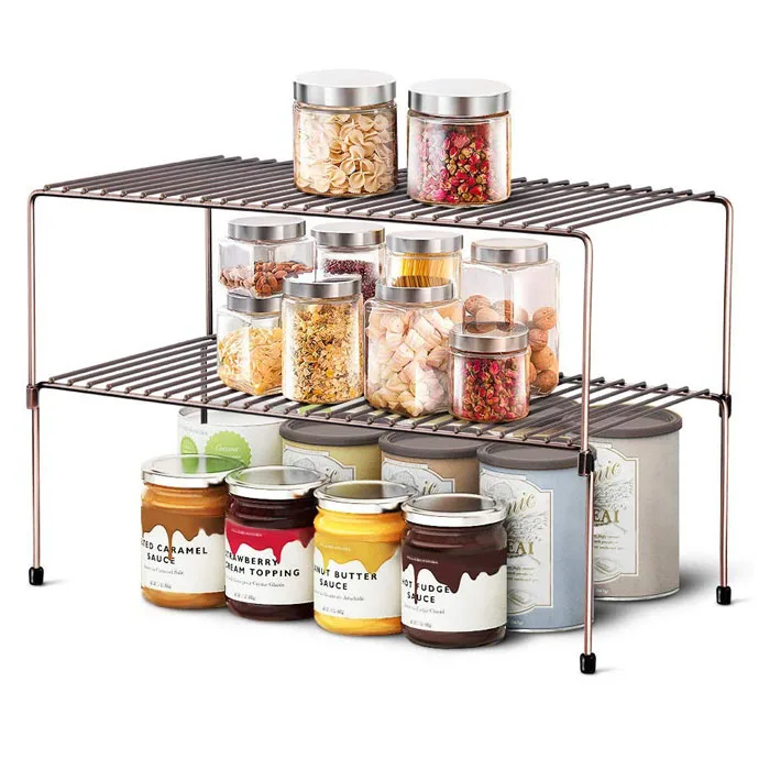 2 Tier Metal Wire Kitchen Stackable Cabinet Shelf - Buy Stackable ...