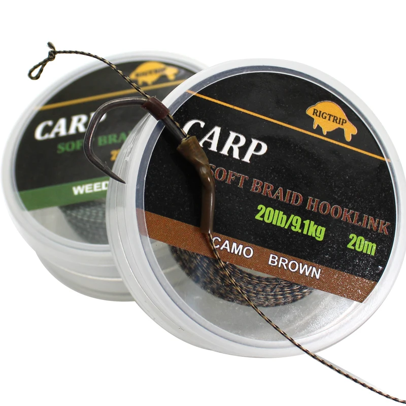 20m Camo Brown Soft Braided Carp Fishing Line Hair Carp Rig Fishing ...