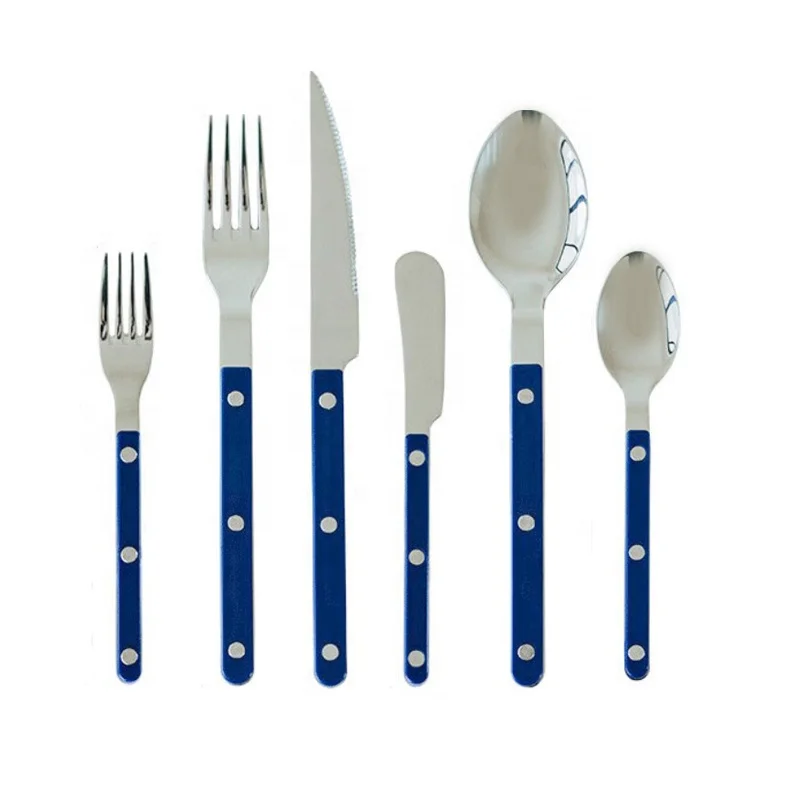 Blue Plastic Handle With 304 Stainless Steel Cutlery For Restaurant And ...