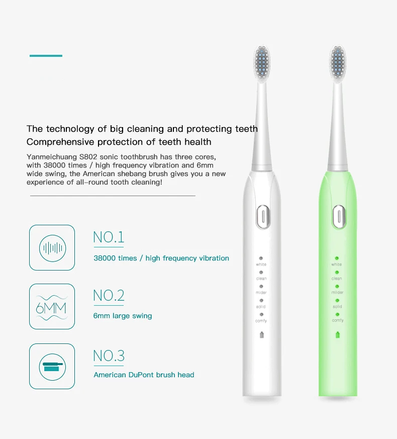 S802 Super Sonic Electrical Toothbrush with 38000 Times Powerful ...