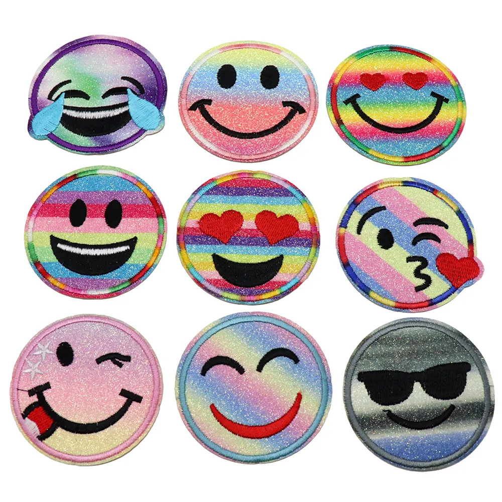 Purple Sparkly Smiley Face Star Iron On Applique Patch Appliques ...