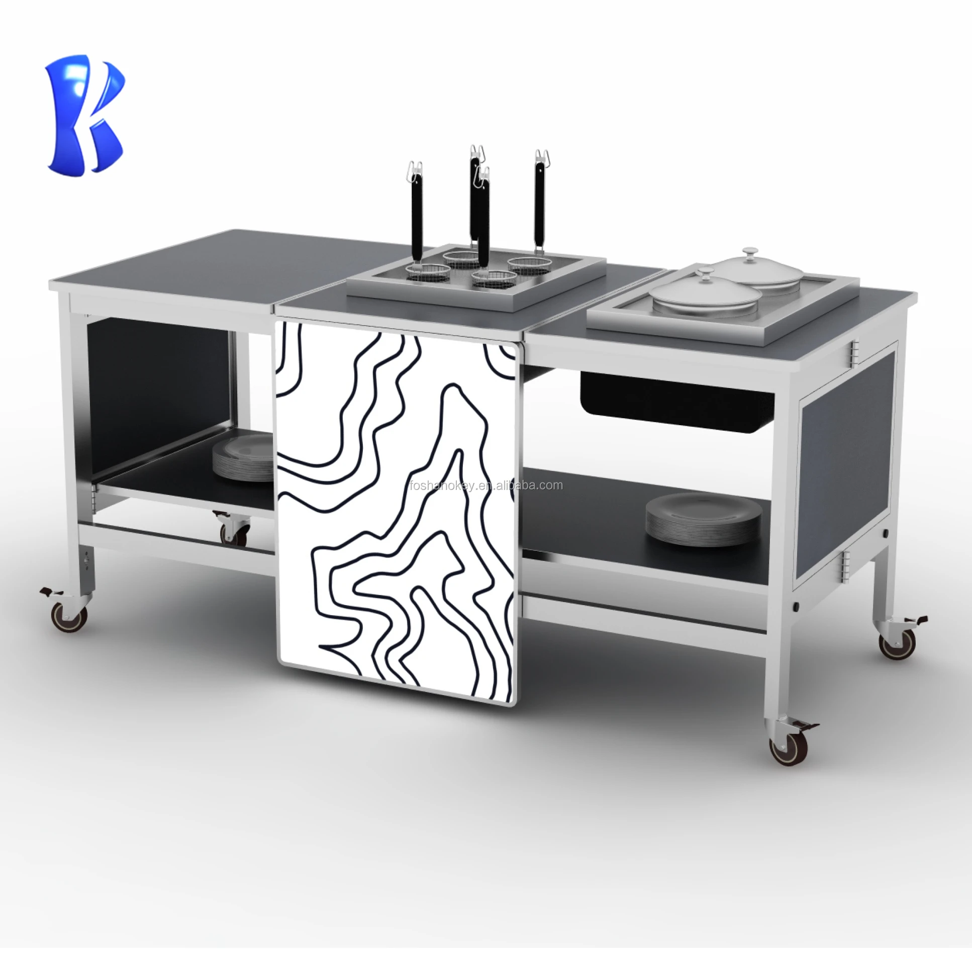 OKEY Restaurant Kitchen Equipment - Stainless Steel LED Mobile Buffet ...